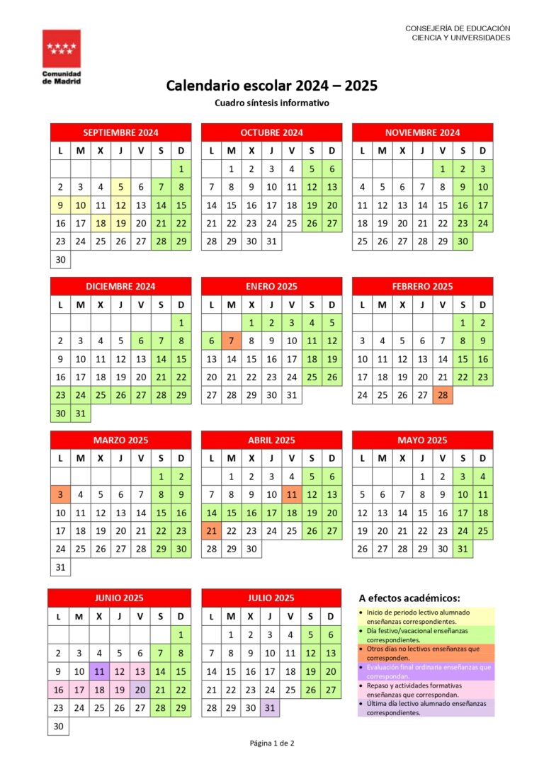 Calendario escolar 2024-2025: más de 100 plantillas y horarios para ...
